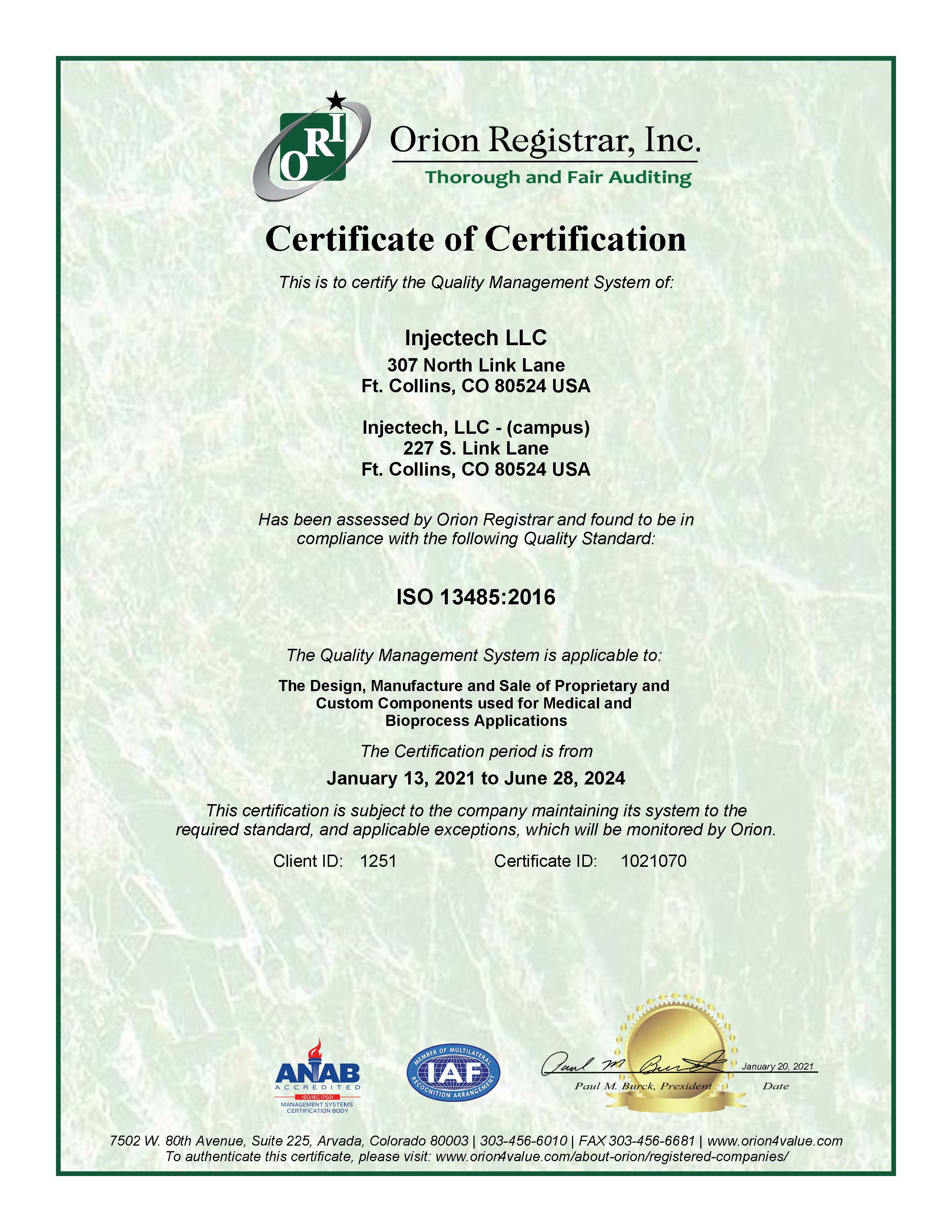 ISO 13485 Certification